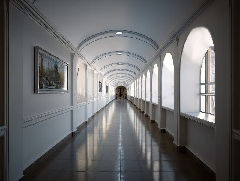Empty Long Corridor with Many Doors, AI Generative Stock Illustration ...