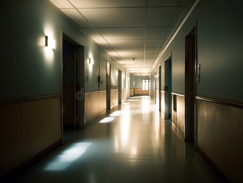 Empty Long Corridor with Many Doors, AI Generative Stock Illustration ...