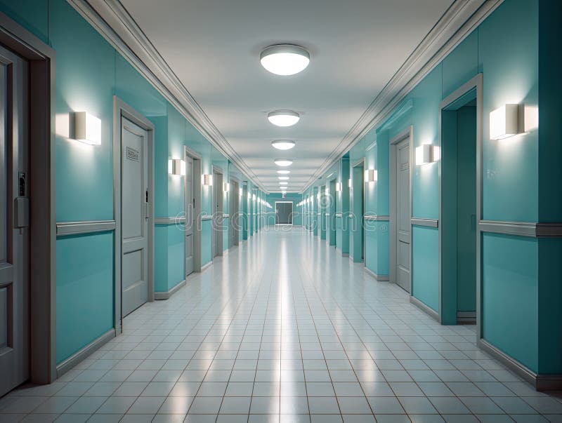 Empty Long Corridor with Many Doors, AI Generative Stock Illustration ...