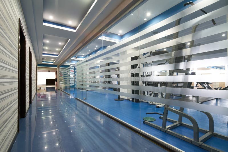 Empty Long Corridor in Modern Fitness Stock Photo - Image of clinic ...