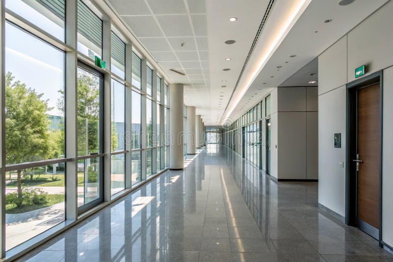 Empty Long Corridor in Modern Office Building Stock Illustration ...