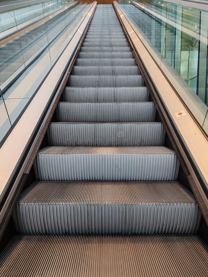 Empty Long Escalator Steps with Vanishing Point Image Focus Stock Photo ...