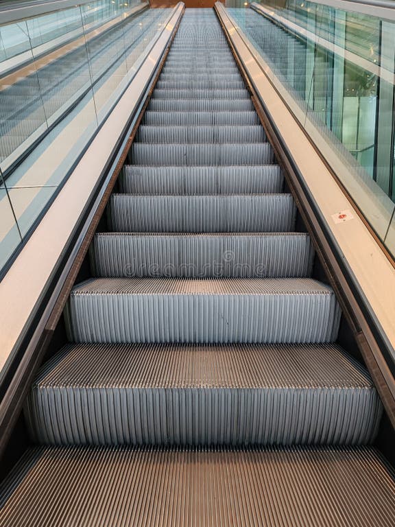 Empty Long Escalator Steps with Vanishing Point Image Focus Stock Photo ...