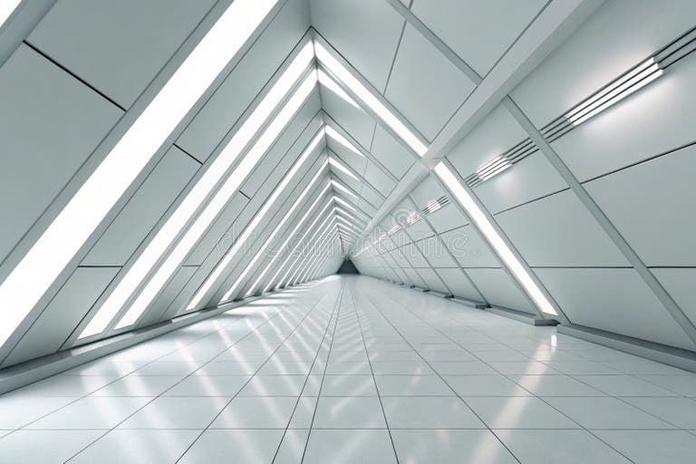 Empty Long Light Corridor. Modern White Background. Futuristic Sci-Fi ...