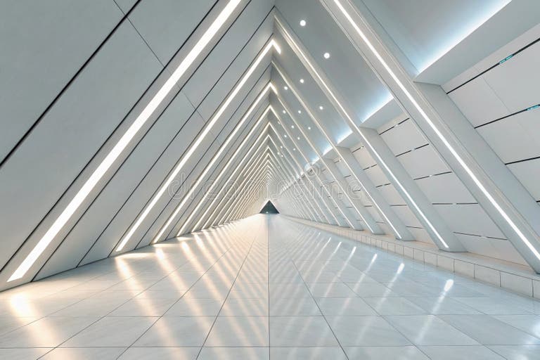 Empty Long Light Corridor. Modern White Background. Futuristic Sci-Fi ...