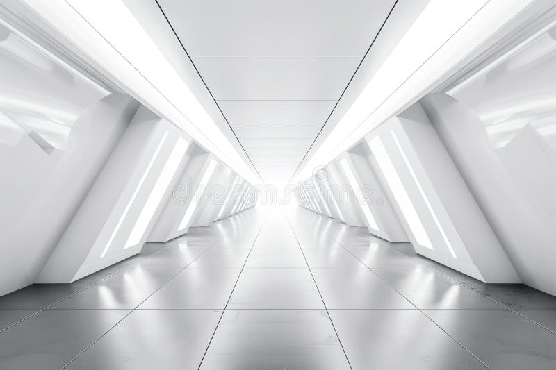 Empty Long Light Corridor. Modern White Background. Futuristic Sci-Fi ...