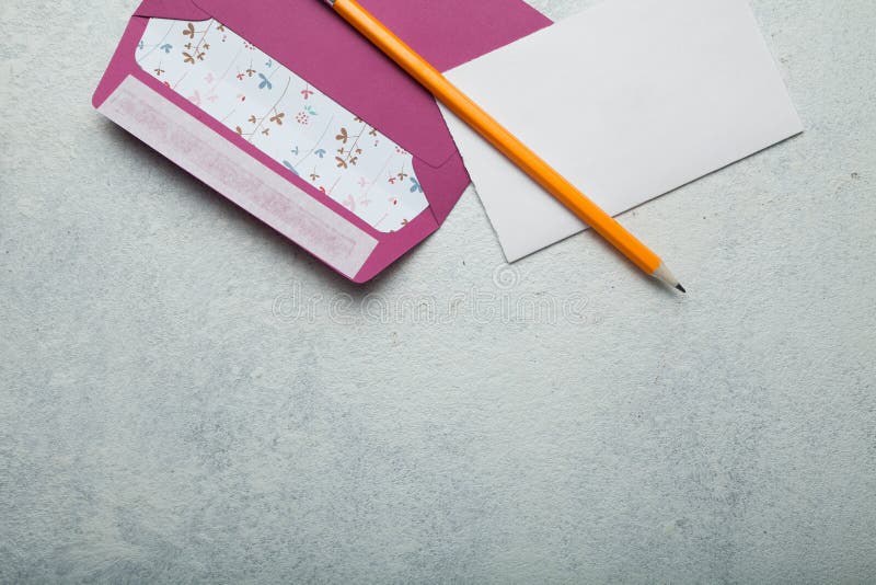 An Empty Love Card and a Pink Envelope for Valentine`s Day. Empty Space ...