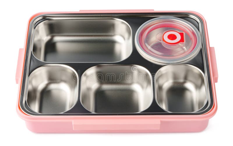 Empty Lunch Box with Metal Compartments Isolated on White Background ...