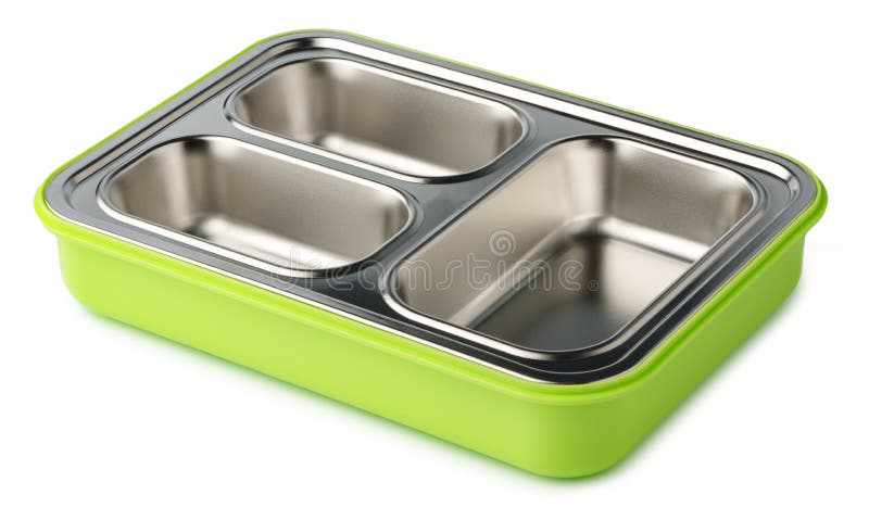 Empty Lunch Box with Metal Compartments Isolated on White Background ...