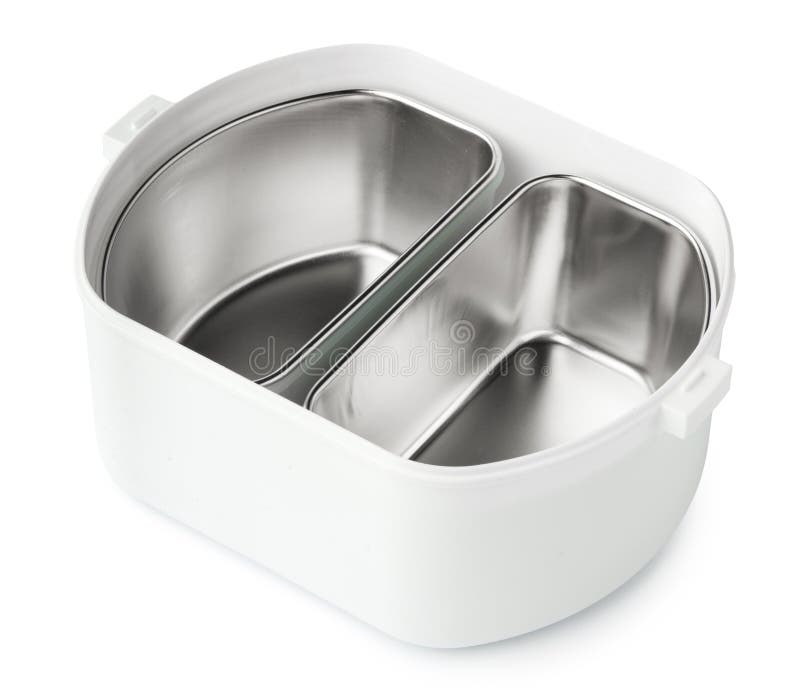 Empty Lunch Box with Metal Compartments Isolated on White Background ...