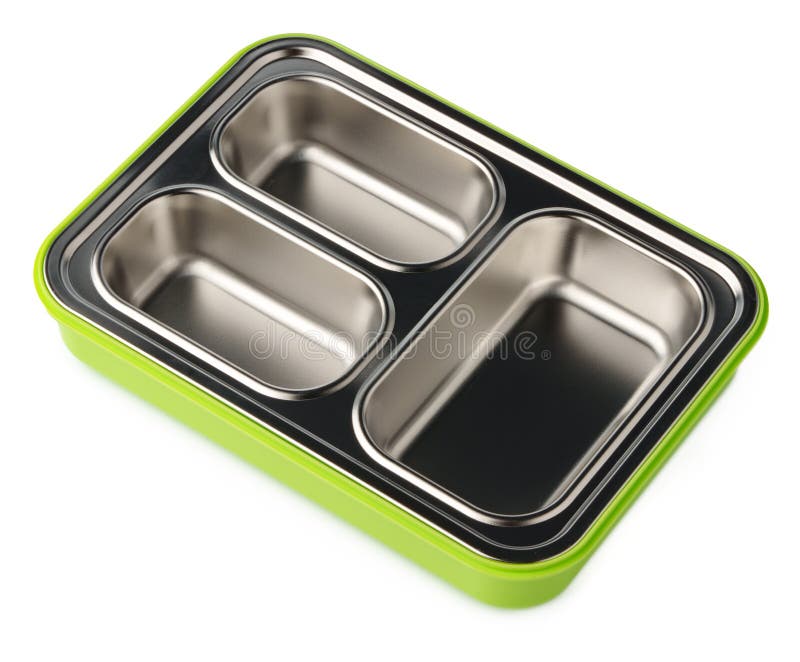 Empty Lunch Box with Metal Compartments Isolated on White Background ...