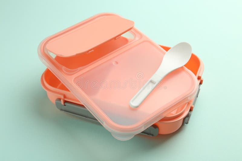 Empty Lunch Box Spoon Light Blue Background Stock Photos - Free ...