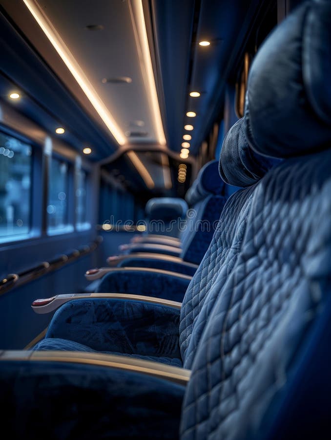 Empty Luxurious Bus Seats with Blue Upholstery Stock Image - Image of ...