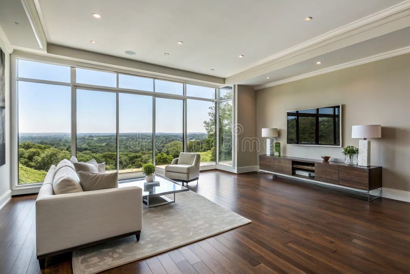 Empty Luxury Modern Room with Large Window and Natural Light Stock ...