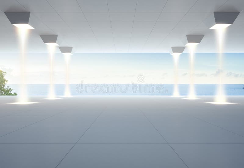 Empty Luxury Sea View Room, Future Technology of Home Interior Stock ...