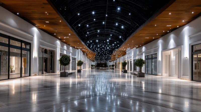 An Empty Mall at Night Lit by Excessive Lighting. Symbol of a Major ...