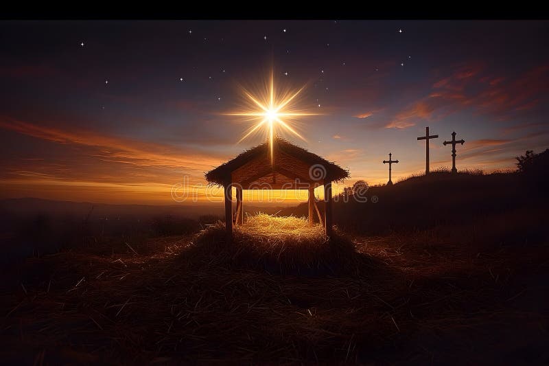 An Empty Manger with a Backdrop of Holy Crosses As a Concept of Faith ...