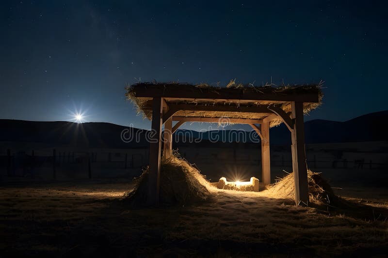 An Empty Manger and a Bright Star, Concept of Nativity Scene As in ...