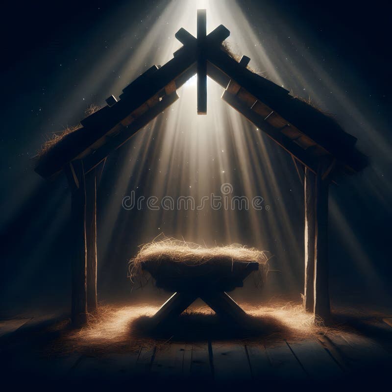 An Empty Manger and a Bright Star, Concept of Nativity Scene As in ...