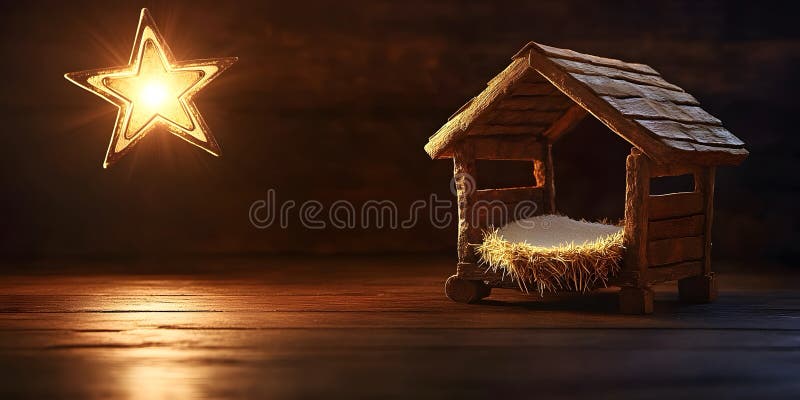 An Empty Manger and a Bright Star, Concept of Nativity Scene As in ...