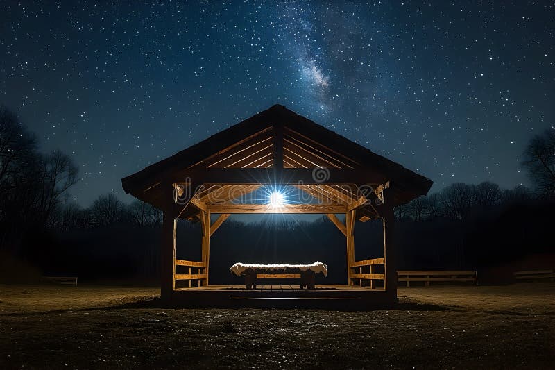 An Empty Manger and a Bright Star at Sky, As a Concept of Nativity ...