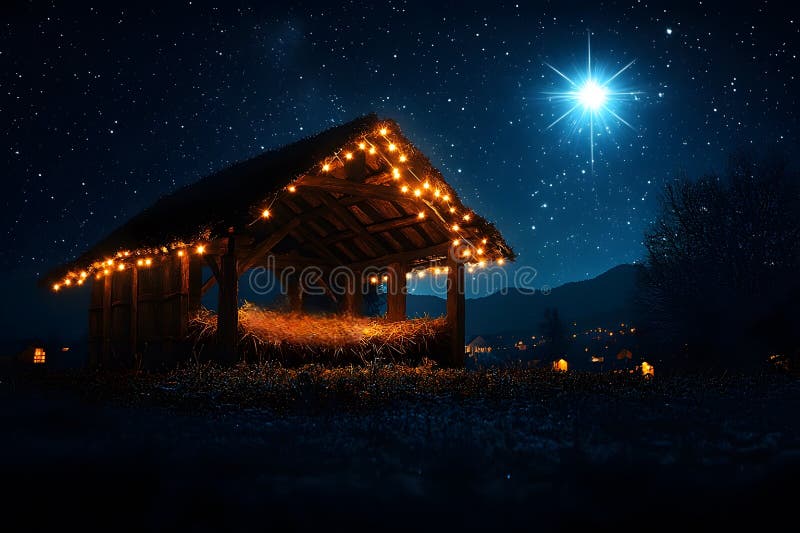 An Empty Manger and a Bright Star at Sky, As a Concept of Nativity ...