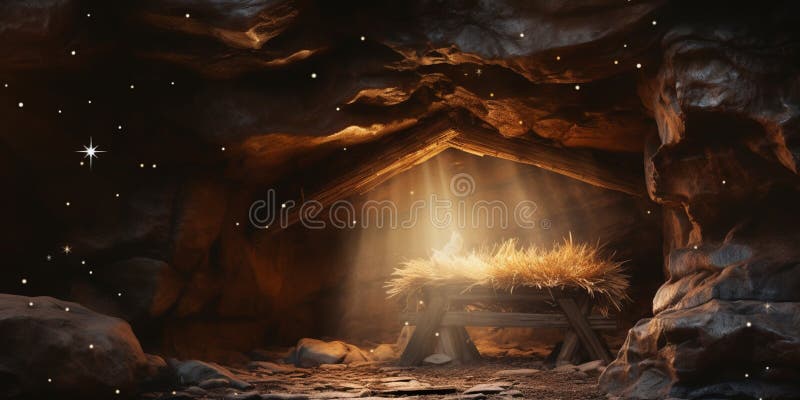 Empty Manger with Comet Star Stock Image - Image of banner, scene ...