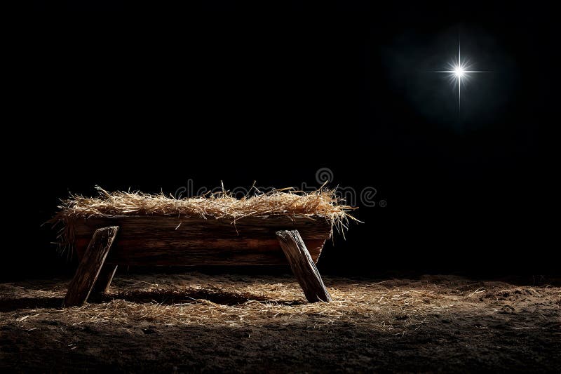 An Empty Manger Placed at the Center of a Dark Isolated Background, a ...