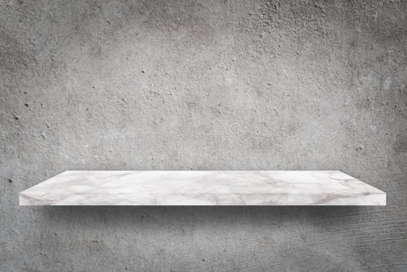 Empty Marble Shelf Over Grey Concrete Wall Background Stock Image ...