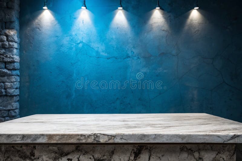 Empty Marble Table with Blue Lighting Stock Illustration - Illustration ...