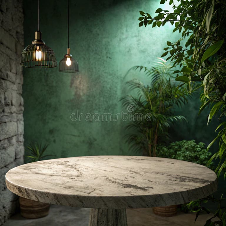 Empty Marble Table with Green Light for Product Display Stock ...