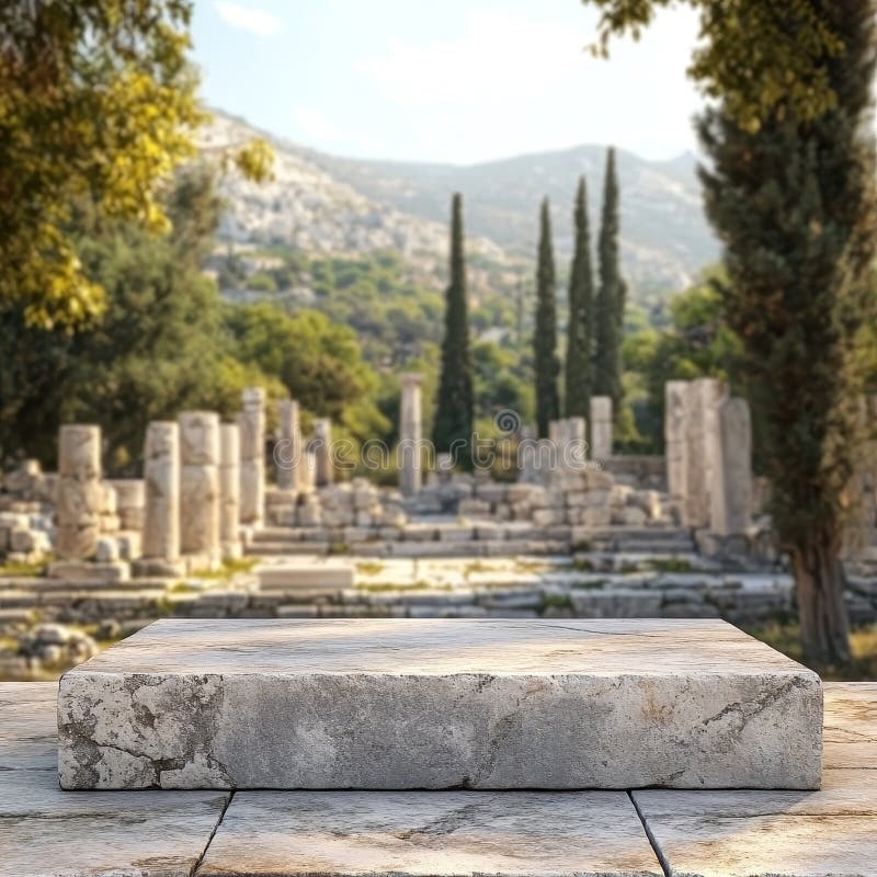 Empty Marble Table Over Ancient Ruins Background, Product Display, 3d ...