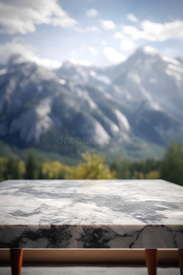 Empty Marble Table for Product Display Montages. Top View of Mountain ...