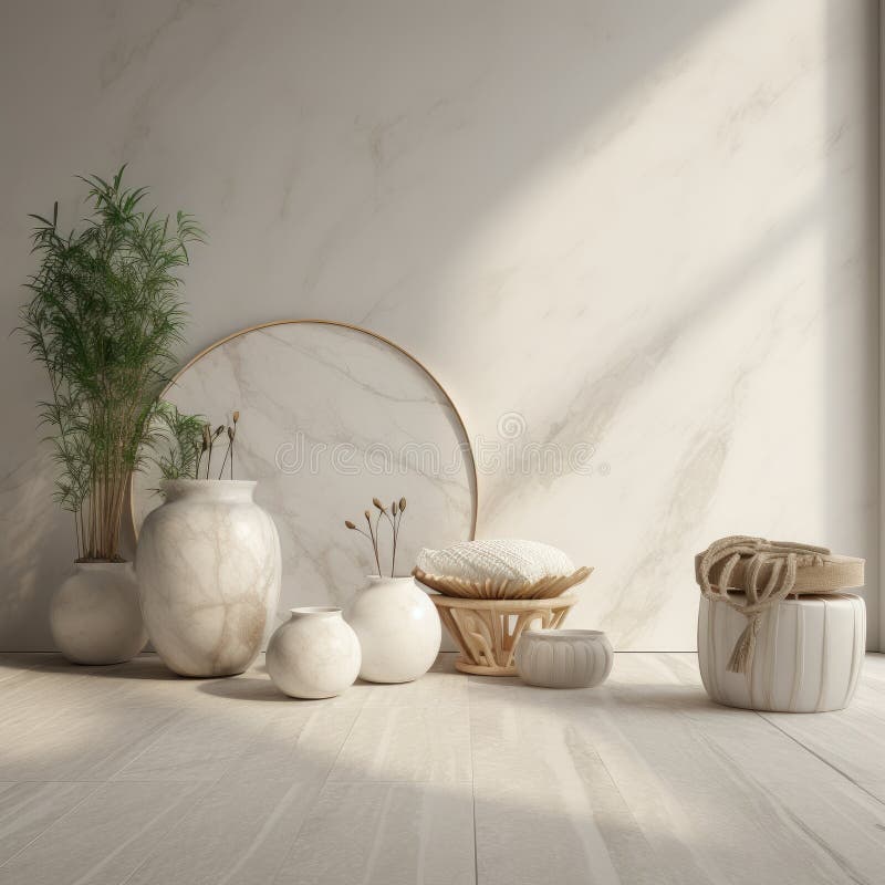 Empty Marble Wall with Decorations Arranged According To the Size of ...