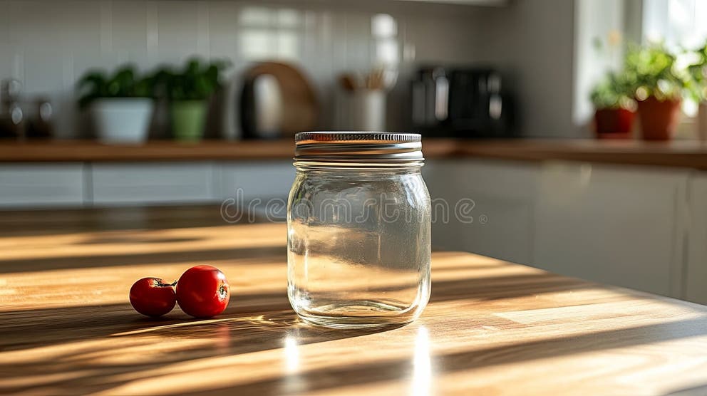 Empty Mason Jar with Lid on Kitchen Countertop. Stock Photo - Image of ...