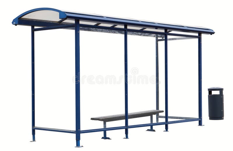 The Empty Mass Production Bus-stop with Bench and Waste Bin Isolated ...