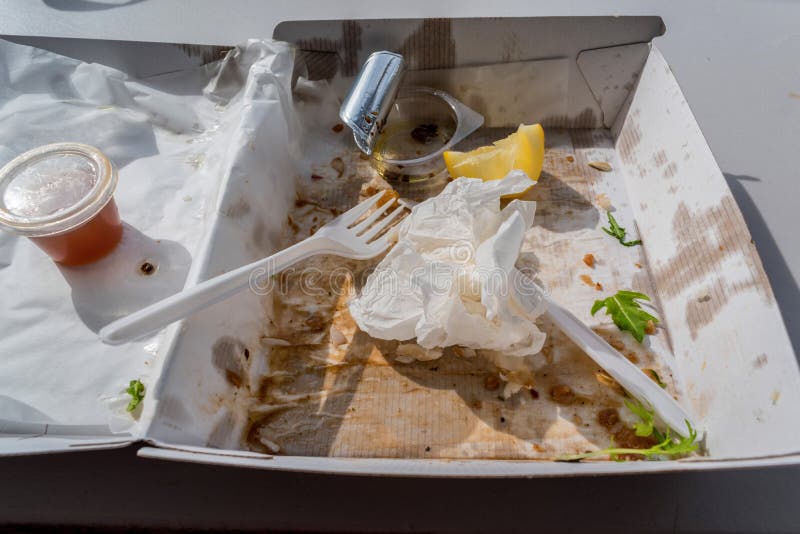Empty Meal Box after the Lunch Stock Photo - Image of lemon, fish ...