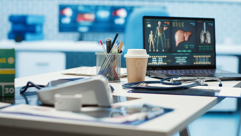 Empty Medical Office with Computer and Diagnostic Tools Set Up for ...