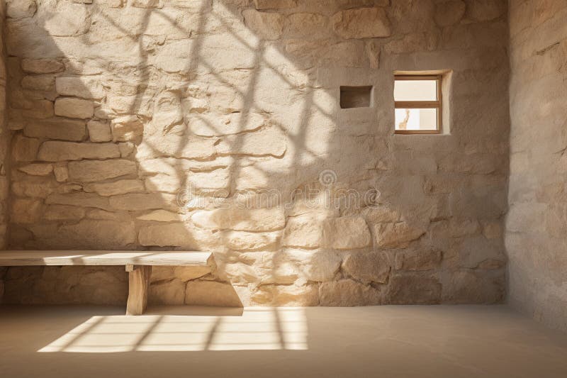 An Empty Medieval Room. a Wall of Light Beige Stone. Beautiful Daytime ...