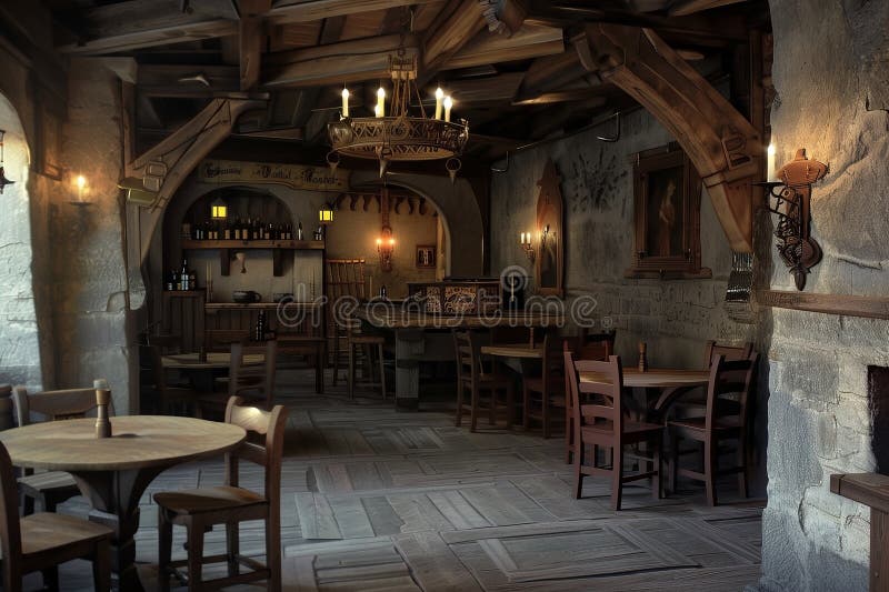 Empty Medieval Wooden Pub Interior. Generative AI Stock Photo - Image ...