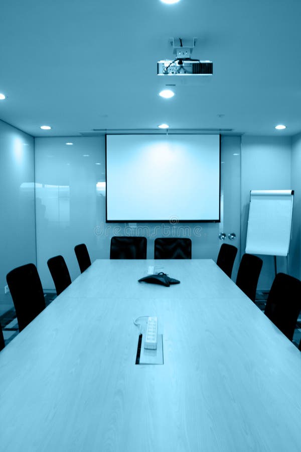 Mock Up Projection Screen in Meeting Room with Conference Table ...