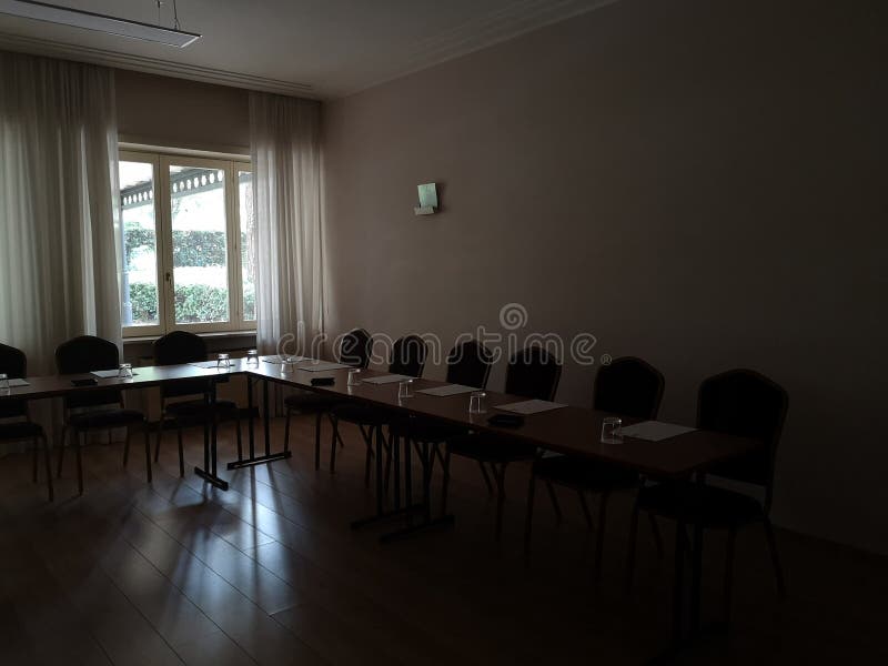 Empty Meeting Room in Dim Light Stock Image - Image of presentation ...
