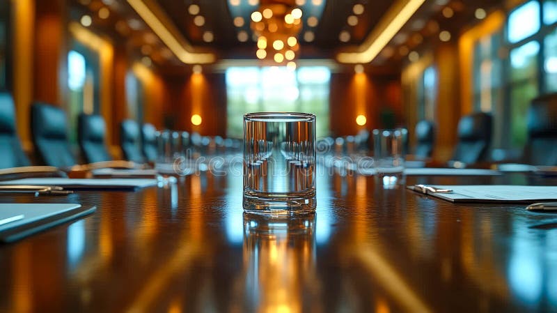 Empty Meeting Room with a Glass of Water on the Table, Ready for a ...