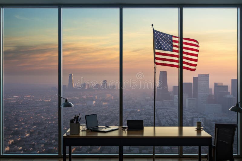 Empty Meeting Room in Office with America Flag. Generative AI Stock ...