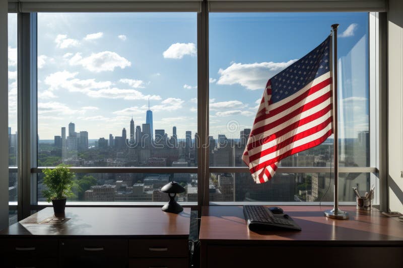 Empty Meeting Room in Office with America Flag. Generative AI Stock ...