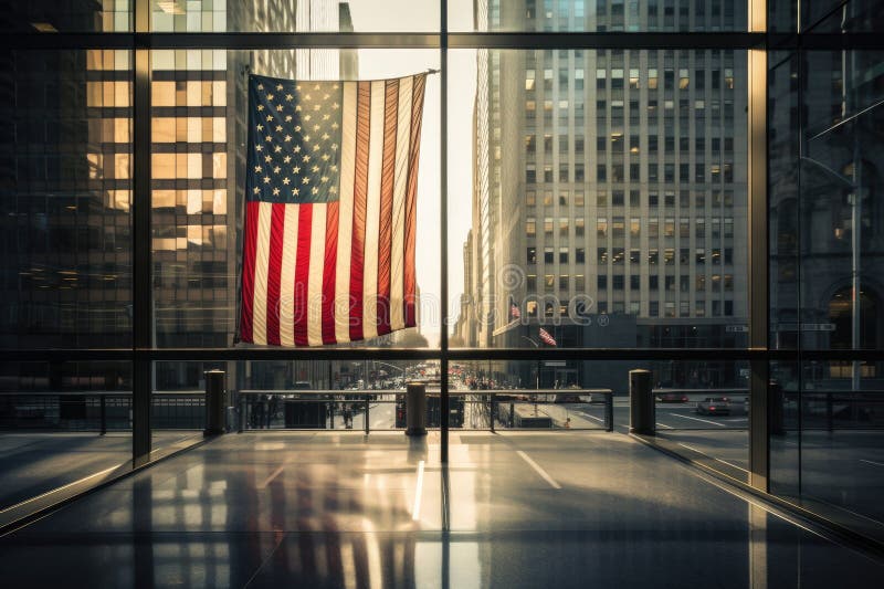 Empty Meeting Room in Office with America Flag. Generative AI Stock ...