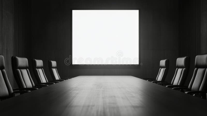 Empty Meeting Table with Leather Armchairs Inside a Darkened Office ...