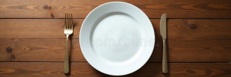 Empty Melamine Dinner Plate Centered on Wide Wooden Tabletop , Image ...