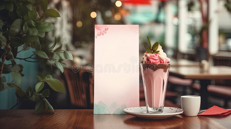 Empty Menu and Beautiful Coffee Dessert on the Table in a Cafe Stock ...