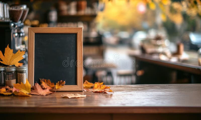 Empty Menu Board on a Counter, Fall Leaves Scattered Around Stock ...